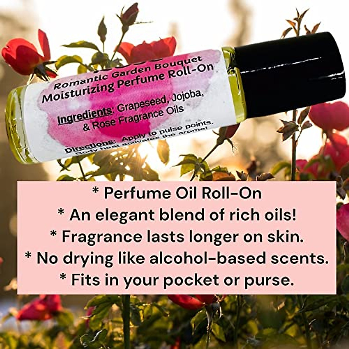 Urban ReLeaf Rose Perfume Oil Roll-On. Classic Floral Scent, Fresh Fruit, Bouquet & Musk. Long Lasting Fragrance Oil, Moisturizing Jojoba & Alcohol-Free. Bottled in the USA. Fits in your purse or pocket!  