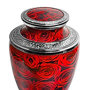 Crimson Rose Cremation Urn for Human Ashes Adult Large up to 220cu Handcrafted Aluminuim Metal Decorative Urn Rose Cremation Urn (Large)