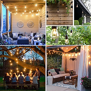 AONNYO 49FT Outdoor String Lights with 11W Edison Bulbs, Waterproof 15 Hanging Sockets with 15 Shatterproof LED Bulb Garden Light String, Create Ambience for Party, Backyard, Garden(49FT-WarmWhite)