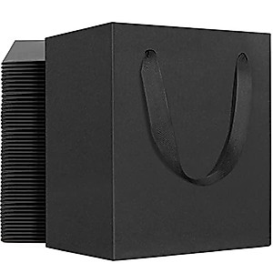 EUSOAR Black Mini Gift Wrap Bags, 50 Pack 4x2.75x4.5 inches Paper Bags with Handles, Heavy Duty Totes Bulk for Wedding, Grocery, Boutique, Retail, Business, Party Favors, Baby Showers, Birthdays