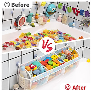 Austion Mesh Bath Toy Storage for Tub - Sorting Baby Toys Bath Tub Toy Holder - Extra Large Capacity Bath Toy Organizer with Large Openings, Quick-drying and breathable (Blue)