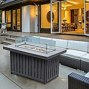 43'' Propane Fire Pit Table, 50,000 BTU Gas Fire Pit , CSA Certified Outdoor Patio Fire Table with Glass Wind Guard, Fire Glass and Lid, Safe for Garden Deck Patio Backyard (Grey)