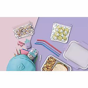 Ello Kids Lunch Box, Straws , Zip Bag and Water Bottle Lunch Pack Set 13-Piece - Lilac … (cashmere)