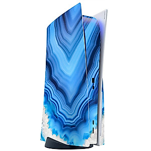 ITS A Skin Skins Compatible with Sony Playstation 5 Console Disc Edition - Protective Decal Overlay Stickers wrap Cover - Crystal Blue Ice Marble