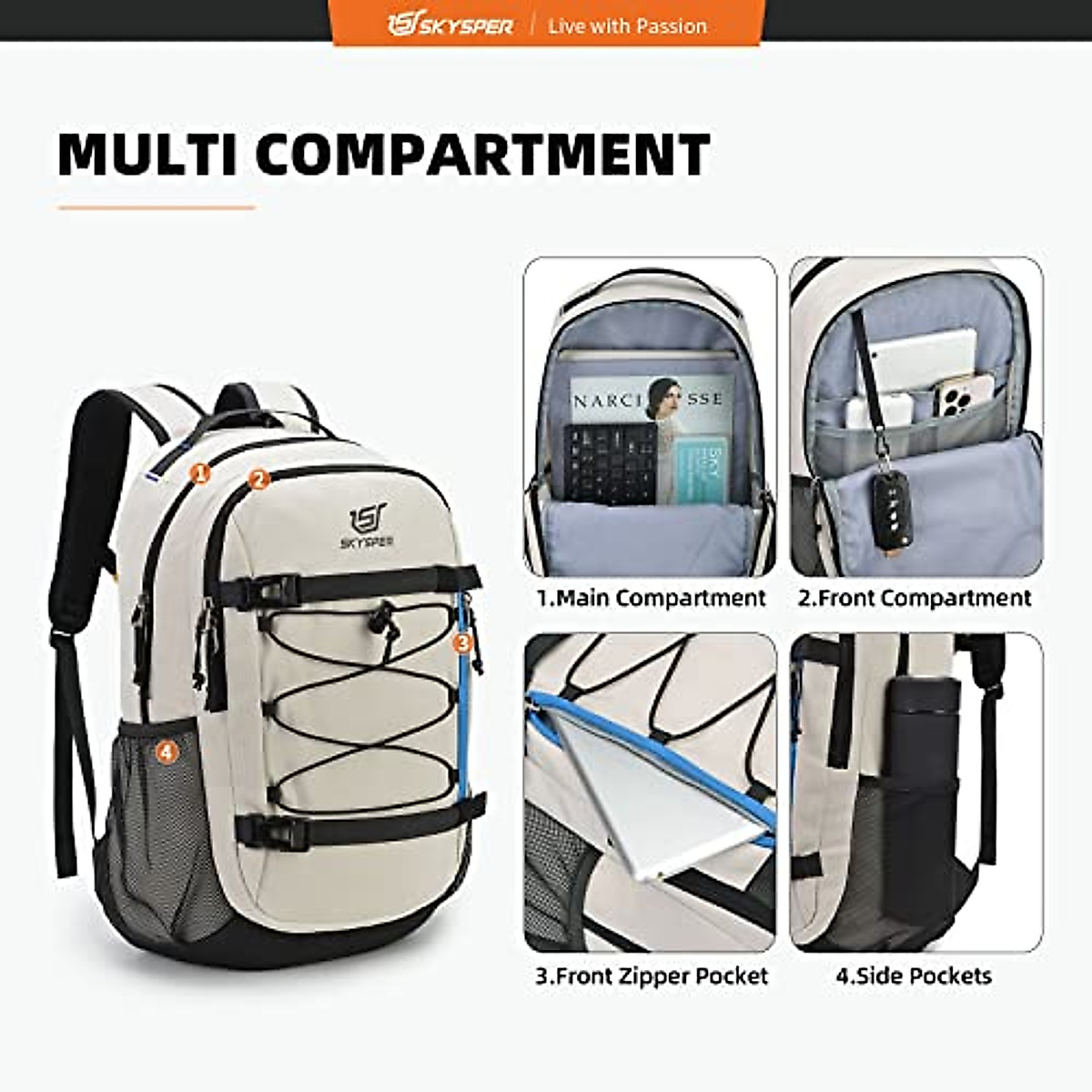 SKYSPER Laptop Backpack 25L Skateboard Travel Backpack for Men Women Business College Backpack(Off-white)