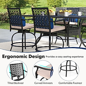 COSTWAY Outdoor Bar Chair Set of 4, 24.5 Inch Swivel Counter Height Bar Stools with Footrest, Seat Cushions & Lumbar Pillows, Metal Dining Bar Chairs for Patio, Backyard, Poolside (4)