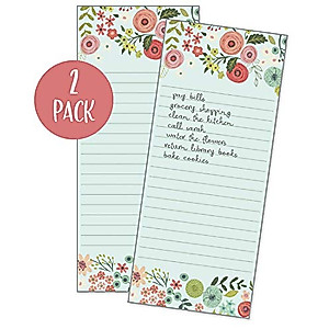 Set of 2- Teal/Coral Flowers List Pad, Notepad, Shopping List with Attachable Magnet