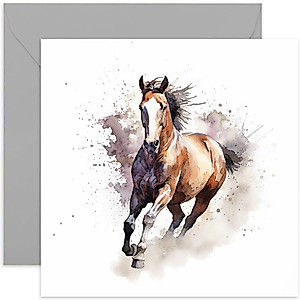 Old English Co. Watercolour Running Horse Greeting Card for Birthday - Cute Birthday Card for Mum, Nan, Her - Wildlife Art Card for Thinking of You, Thank You, Just Because | Blank Inside Envelope
