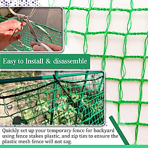 Hortifan Temporary Fence Plastic Mesh Fencing, 4FT x 100FT Garden Bird Netting Safety Fence Snow Fence, Construction Fencing for Deer, Pet, Rabbits, Chicken, Dogs, Animal Barrier, Green