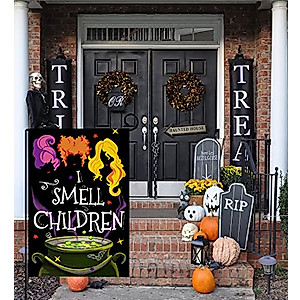 Halloween Decorations Garden Flag 12x18 Vertical Double Sided I Smell Children Sisters Fall Outside Hocus Pocus Decor Burlap Yard Flag BW204