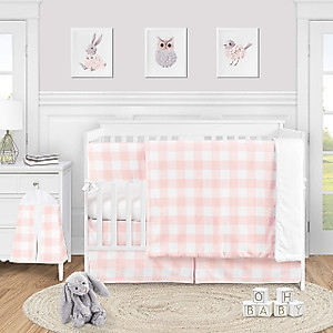 Sweet Jojo Designs Pink Woodland Deer Girl Fitted Crib Sheet Baby or Toddler Bed Nursery Photo Op - Blush and White Buffalo Plaid Check Shabby Chic Rustic Country Farmhouse