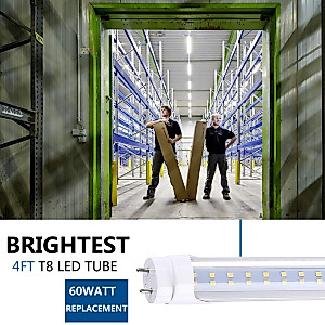 JOMITOP 28w Led Tube Light Bulb 4ft, Ballast Bypass Required,2pin G13 End 3360 Lumens, Cold White 6000K, Replace 80W Fluorescent Light,Dual-End Powered Clear Cover AC 85-265V Pack of 4