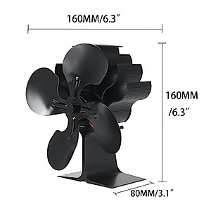 4- Stove Fireplace Fan Effecient Heat Powered Log Wood Burner Stove Fan Eco-Fan Quiet Heat Distribution (Color : Black)
