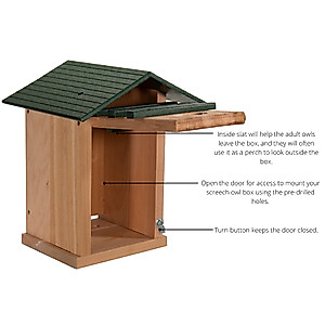 JCs Wildlife Screech or Saw-Whet Owl House - Cedar Nesting Box With Poly Lumber Roof - Made in the USA