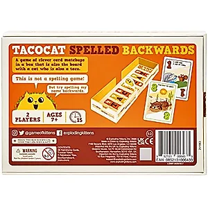 Tacocat Spelled Backwards by Exploding Kittens - 2 Players - Ages 7+ - 15 Minutes to Play - Clever Family Board Game - Couples Game, Family Game Night, Kid and Adult Board Game