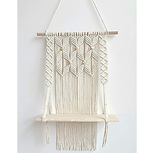 Geepro Boho Wall Decor Macrame Wall Hanging Shelf Indoor Window Plant Hanger for Wall Biege