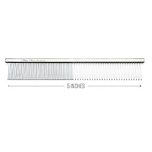 Chris Christensen 5in Face and Feet Fine/Coarse Butter Comb, Groom Like a Professional, Rounded Corners Prevent Friction and Breakage, Solid Brass Spin with Steel Teeth, Chrome Finish
