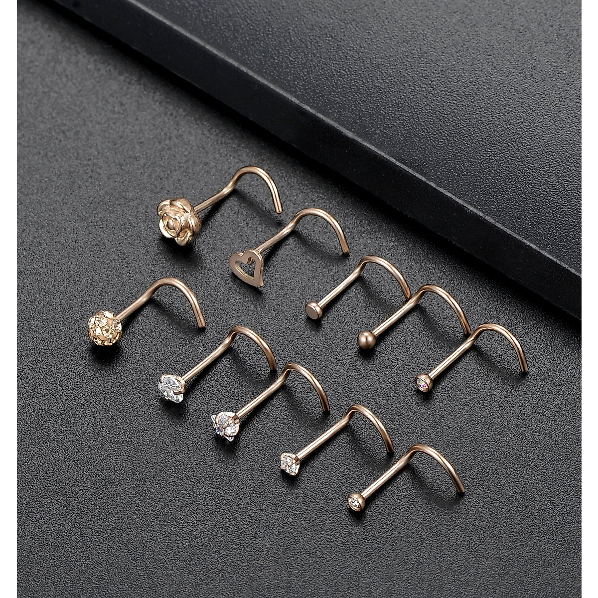 Tornito 20G 20Pcs Stainless Steel Nose Screw Studs Rings CZ Nose Ring Labret Nose Piercing Jewelry for Men Women (A1:20Pcs)