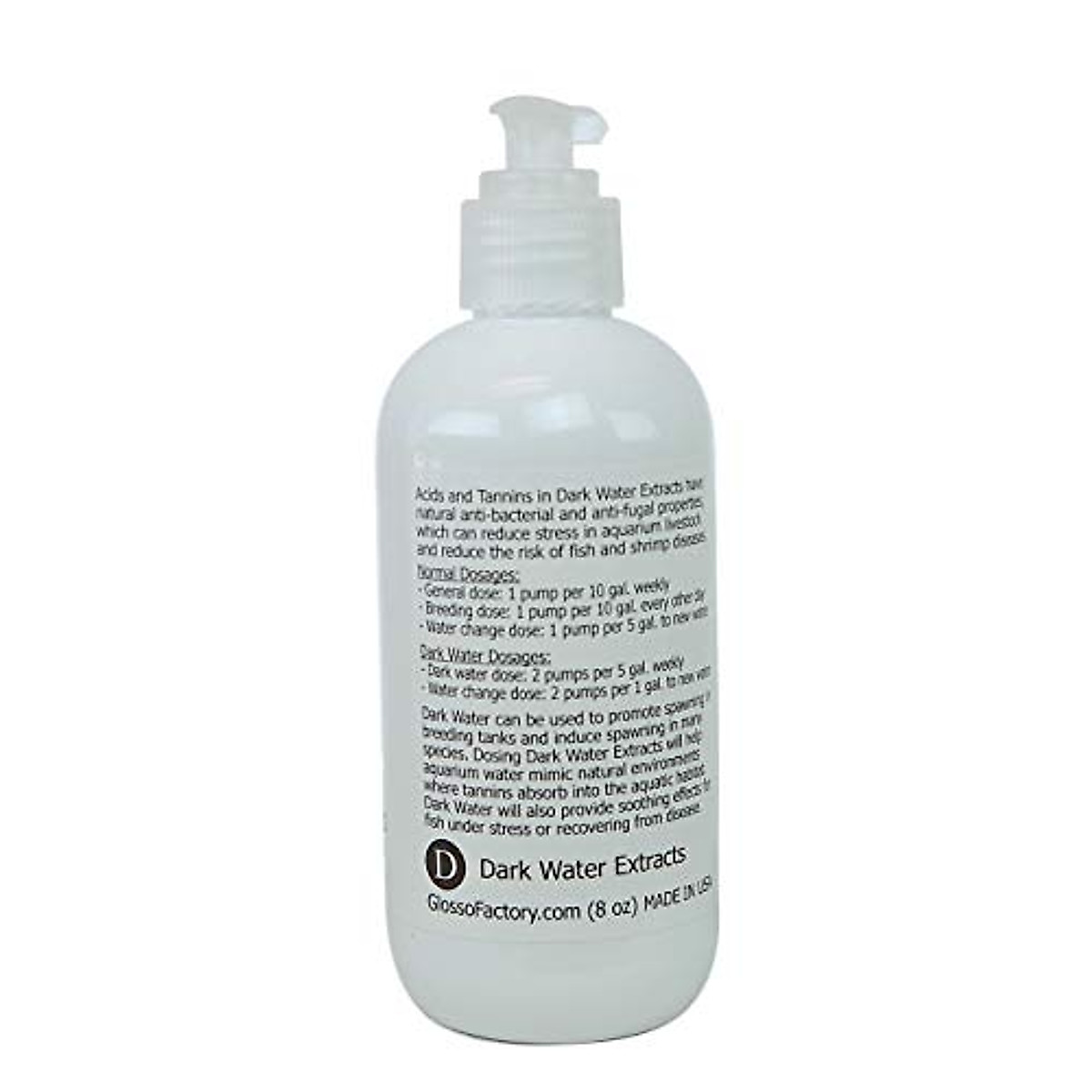 Glosso Factory Dark Water Extracts 8oz Pump Bottle for Fresh Water Aquariums