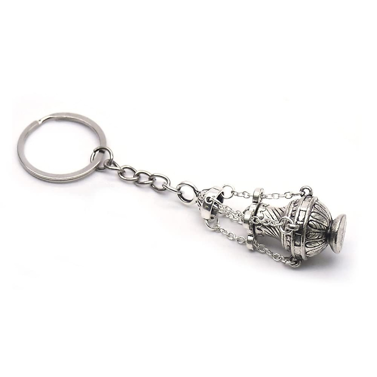 Censer Incense Burner Key Ring Accessory, Silver Tone Christian Faith Keychain Religious Gift Zinc Alloy Censer Key Ring for Bag Keychain Keyring Decoration, 4.52 Inches