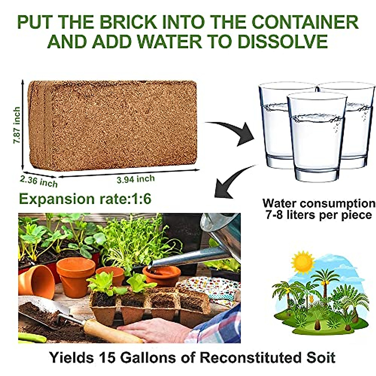 Hodiax Premium Coco Coir Brick, 1.4Lb High Nutrinent Compressed Coconut Soil, OMRI 100% Organic Low EC & PH Balanced Potting Soil for All Plants Gardening, Hydroponics and Reptile Substrate (650G x 2)