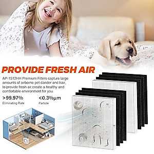 2 Pack AP-1512HH Replacement Filter for Coway Airmega Filter AP-1512HH 200M Coway Air Purifiers by Blutoget - AP-1512HH-FP AP-1518R AP-1519P-2 HEPA Filters and 6 Carbon Filters-Part #3304899