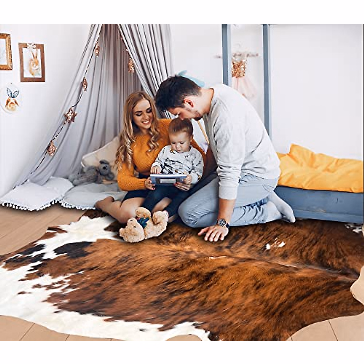 bonanza leathers Genuine Cowhide Rug Classic Tricolor Size S/L/XL 5X6/6X7/7X8 FT (L)