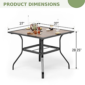 PHI VILLA 37" Patio Dining Table Square Backyard Bistro Table Outdoor Furniture Garden Table, Imitation of Wooden Surface Top, 1.57” Umbrella Hole(Dark-Brown)