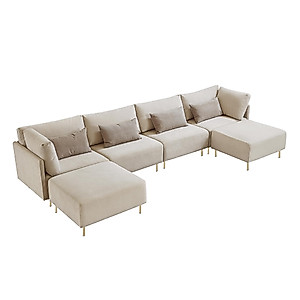 143'' U-Shaped Fabric Modular Sectional Sofa with 2 Removable Ottoman and 4 Pillows