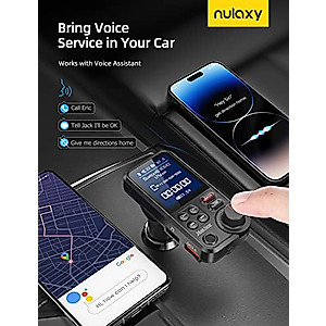 Nulaxy FM Bluetooth Transmitter for car, Strong Microphone Bluetooth Car Adapter with 1.8" Color Screen for Hands Free Calls, Supports QC3.0 Charging, Treble and Bass Sound Music Player- KM30