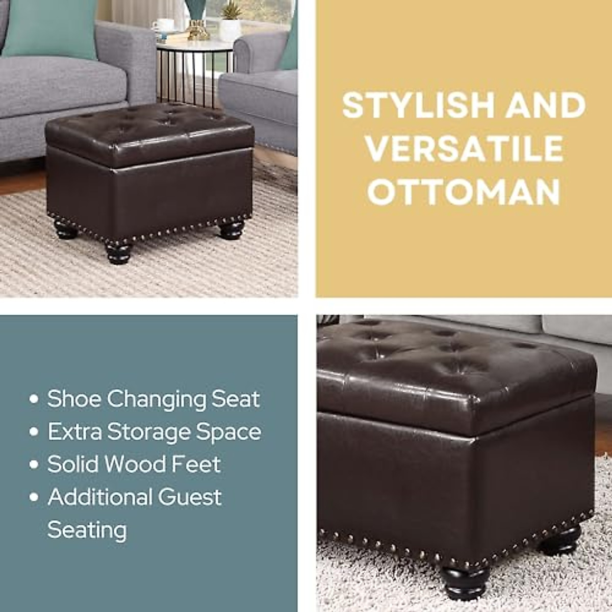 Convenience Concepts 163010E Ottoman, 24"L x 18"W x 18"H, Dark Espresso