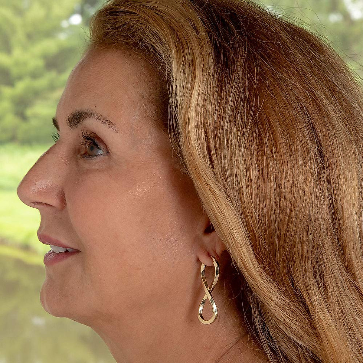 Large 14k Yellow Gold Polished Square Tube Infinity Twisted Figure Eight Hoop Earrings, 42mm (1.65 Inches)