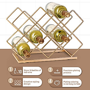 Drincarier Countertop Wine Rack - 10 Bottle Freestanding Modern Gold Metal Small Wine Rack - Tabletop Wine Holder Stand for Cabinet, Pantry, Wine Bottle Storage……