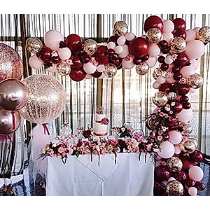 126pcs Burgundy Maroon Pink and Gold Balloons, Balloon Garland Arch Kit, Baby Shower Decorations for Girl, Birthday Wedding Bridal Engagement Anniversary Baptism Party Decorations