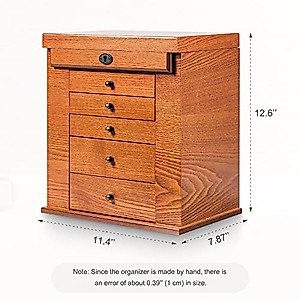 Homde Large Wooden Jewelry Box/Cabinet/Armoire with Lock for Women Girls Ring Necklace (Large)