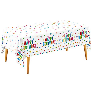 Happy Birthday Decorations: Birthday Party Supplies Set - Birthday Dots Design with Happy Birthday Tablecloth. Includes 3 Pack of 54X108inch Waterproof Plastic Table Covers for Boys/Girls Party