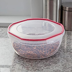 Sterilite Ultra-Seal 8.1 Qt Bowl, Large Airtight Food Storage Container, Latching Lid, Microwave and Dishwasher Safe, Clear With Red Gasket, 4-Pack