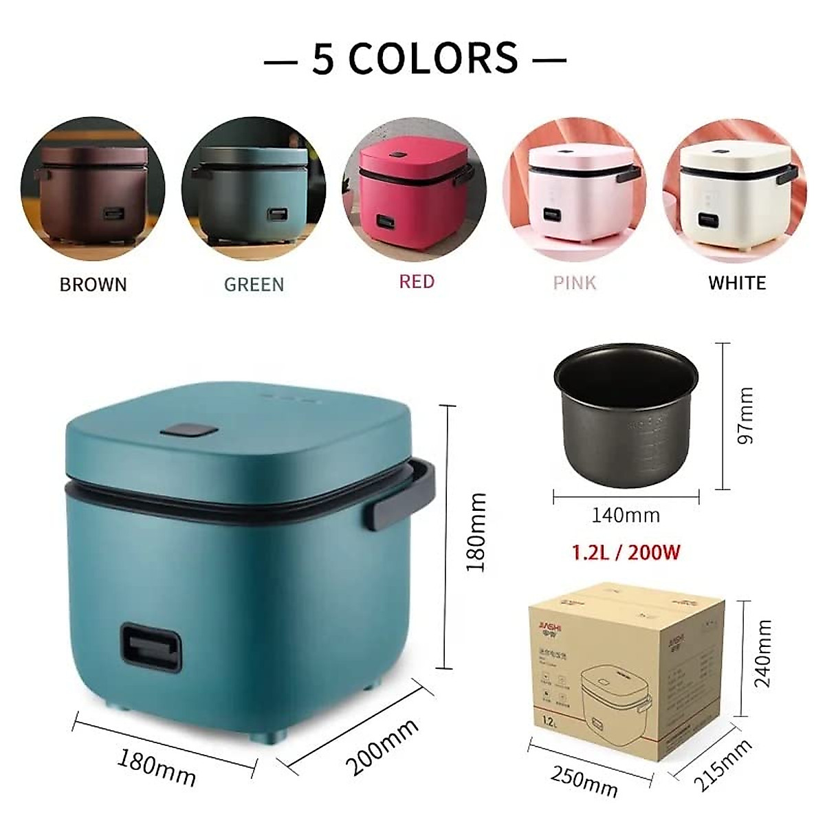 ANNAPURNA DISTRIBUTOR Mini Rice Cooker, Healthy Ceramic Coating 1.2L Small Rice Cooker hold 1-2.5 cups uncooked rice for 1-3 People, Portable Travel Rice Cooker with Steam Tray, Easy to use. (Green)