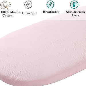 Muslin Bassinet Sheet Compatible with Graco Pack n-Play Dome LX Bassinet(not playard), 2 Pack Cotton Stylish Boho Fitted Bassinet Sheets Super Soft for Baby Grey & Pink