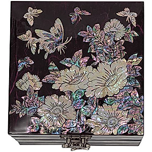 February Mountain Mother of Pearl Jewelry Organizer Storage Box with 2 Drawer Mirror lids- Perfect Display for Earring Necklace Rings Bracelet - Surprise Gifts for Women Decorative Box (Purple)