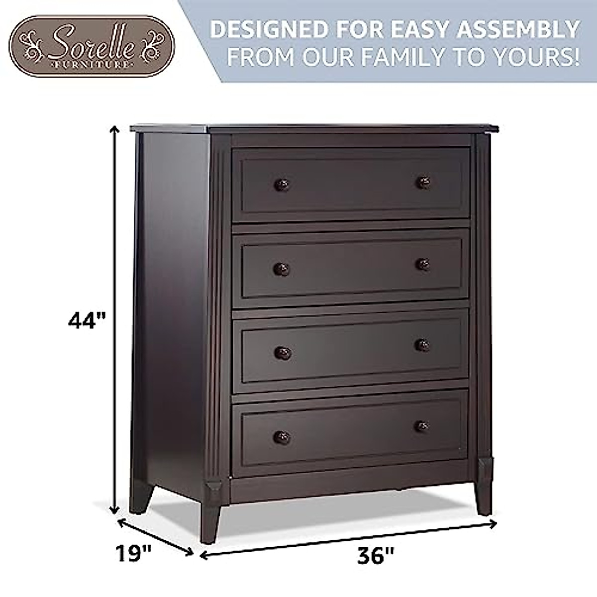 Sorelle Furniture Berkley Baby Dresser – Dresser for Nursery, Kids Bedroom Furniture, Dresser Drawers, Nightstand for Child’s Room with Drawers, Nursery Furniture for Infant-Espresso