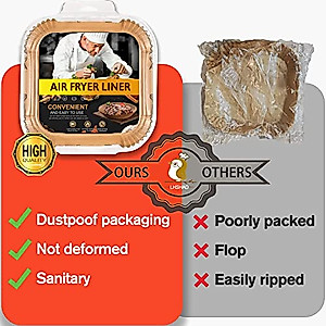 Air Fryer Disposable Paper Liner Square 9 Inch, 125 Pcs Large Square Air Fryer Paper Liners for 6-10QT Air fryer, Non-stick Parchment Paper for Frying, Baking, Cooking, Roasting and Microwave