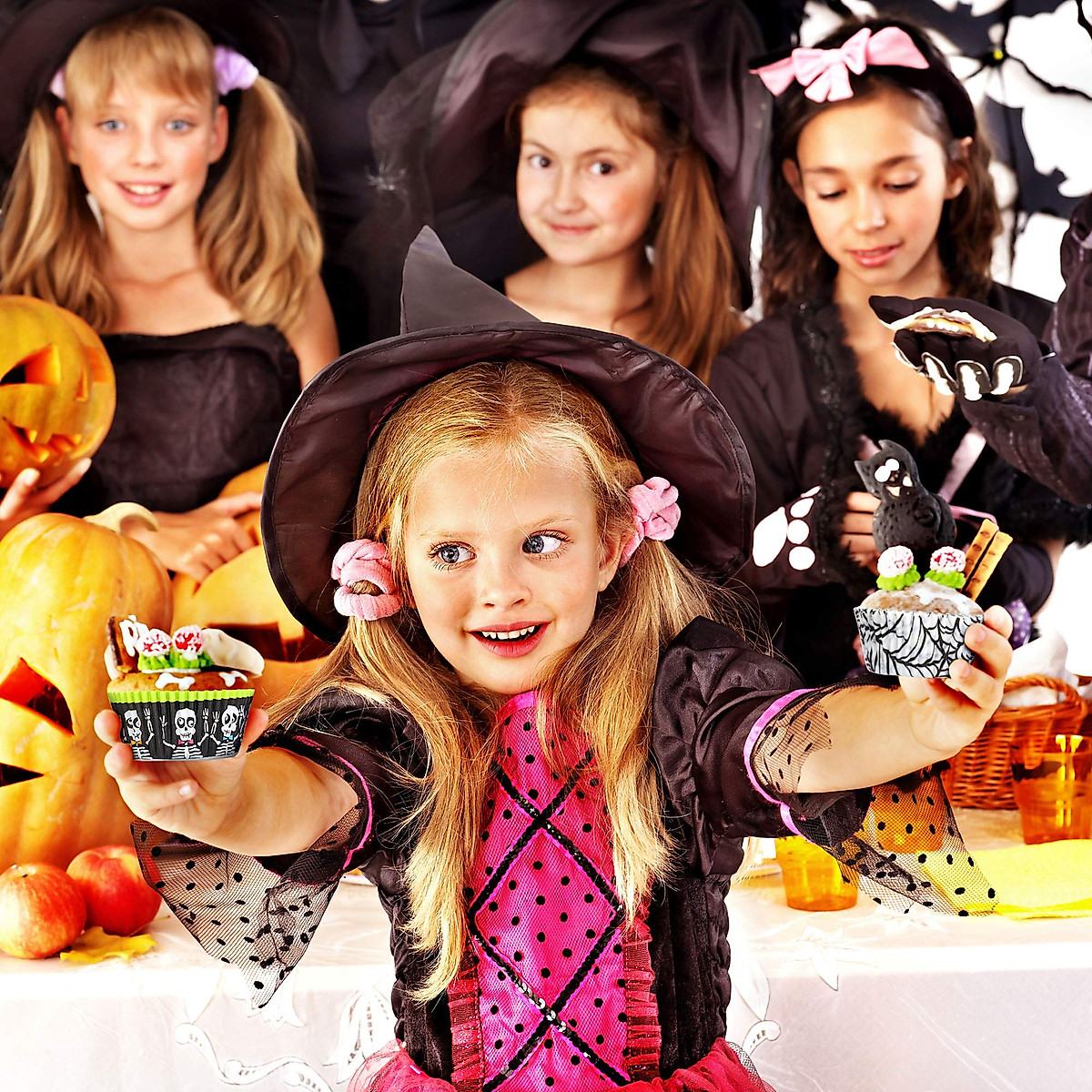 600 Pieces Halloween Cupcake Liners Halloween Pumpkin Colorful Donuts Baking Cups Disposable Paper Cupcake Wrappers Muffin Case Trays Baking Wraps for Halloween Birthday Party (Delicate Style)