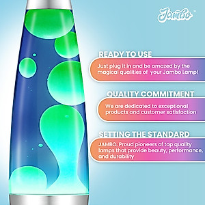 Jambo 16-Inch Beautiful Lamp with Wax That Flows Like Lava (Blue with Yellow/Green Wax, 16 Inch), Relaxing Night Light Nighlight Home Decor Living Room Office Bedroom Lamp for Adults, Teens, and Kids