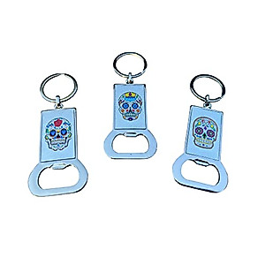 Mexican Sugar Skulls Bottle Opener Keychain 6 Pack Party Favor Pack Beautiful Designs