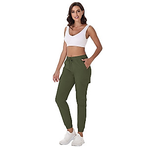 MAGCOMSEN Hiking Pants Women Waterproof Lightweight Quick Dry Cargo Pants Outdoor Casual Travel Joggers Army Green, M