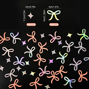 Bow Confetti, 200pcs Pink Rainbow Star Confetti Tying the Knot Bachelorette Party Decor Table Ribbon Confetti Engagement Party Decorations Bridal Shower Supplies