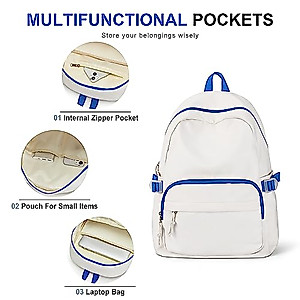 KEYEMP School Backpacks Waterproof Casual Lightweight Travel Rucksack Daypack Backpack for Men Women High School Bags Bookbag Back Pack for Girls Boys Teens,BlueWhite