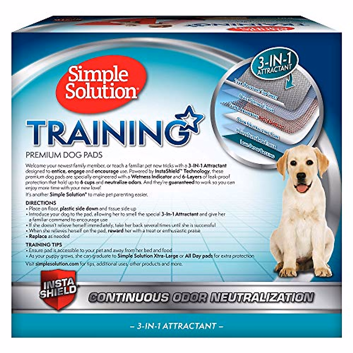 Simple Solution Training Puppy Pads - 6 Layer Dog Pee Pads, Absorbs Up to 6 Cups of Liquid - 23x24in - 100 Count