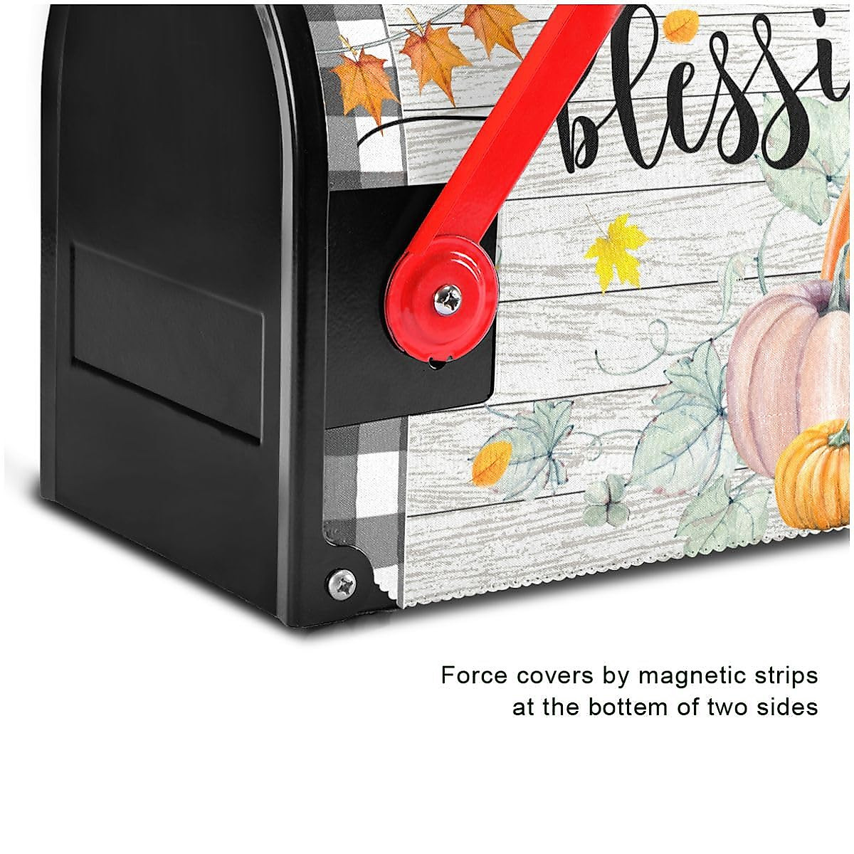 Wamika Autumn Blessing Mailbox Cover Standard Size Fall Pumpkin Sunflower Maple Leaves Magnetic Mailbox Covers Garden Yard Post Wraps Letter Box Cover Buffalo Plaid Decorations 21" L x 18" W